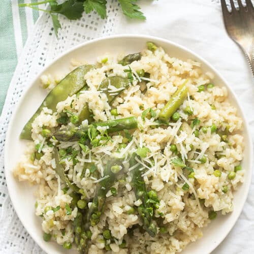 Creamy Asparagus Risotto with Peas, Dill and Parmesan