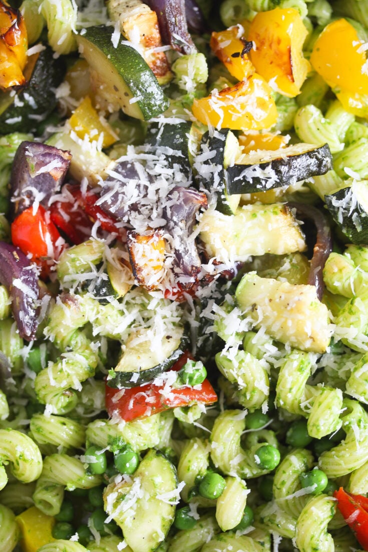 Veggie Pesto Pasta With Roasted Vegetables
